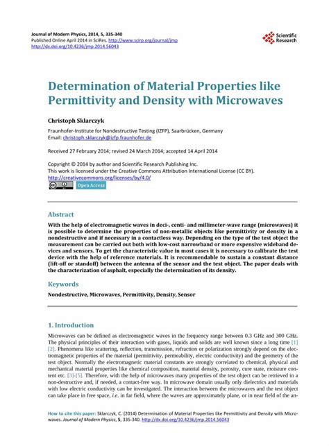 Pdf Determination Of Material Properties Like Permittivity And
