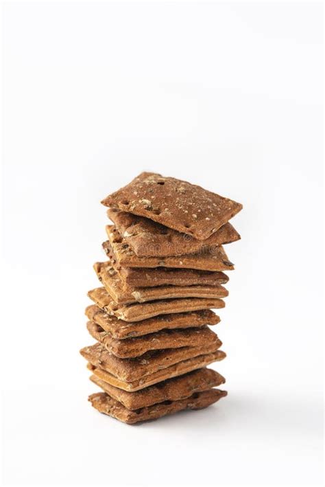 Snack Mini Cracker With Tomato And Basil Isolated On White Background