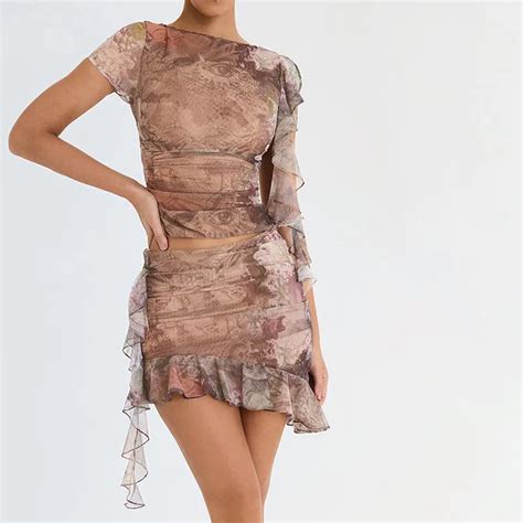 Abstract Printed Skirt Co Ord Set Newme