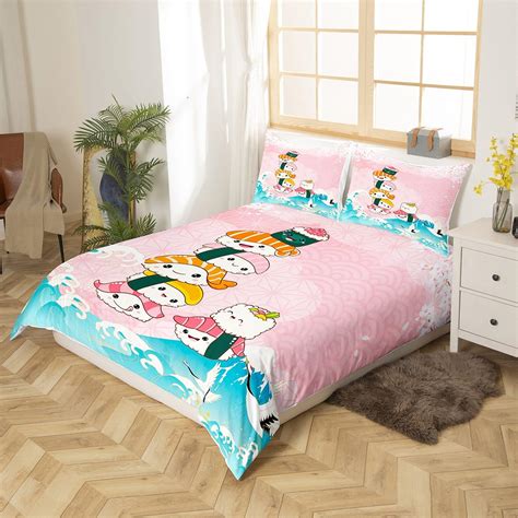 Cute Sushi Handmade Duvet Cover Japanese Style Food Cartoon Graffiti