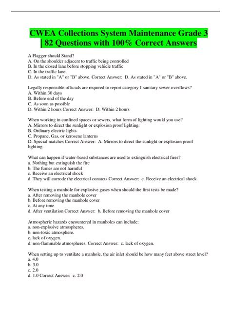 CWEA Collections System Maintenance Grade Questions With Correct Answers Nursing