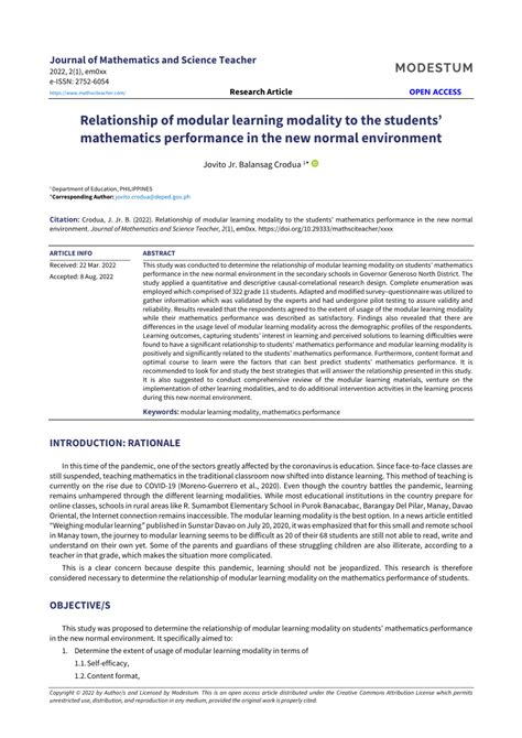 Pdf Relationship Of Modular Learning Modality To The Students