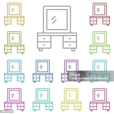 드레싱 테이블 멀티 컬러 아이콘 간단한 얇은 라인 Ui와 Ux 웹 사이트 또는 모바일 응용 프로그램에 대한 뷰티 아이콘의 윤곽 벡터 0명에 대한 스톡 벡터 아트 및 기타