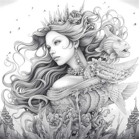 Premium Ai Image Adult Coloring Book Beautiful Mermaids