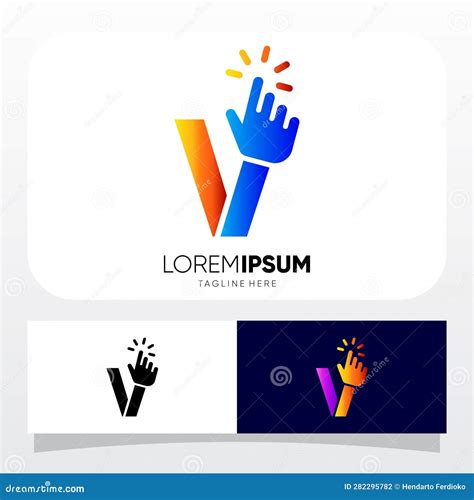 Letter V Hand Clicking Finger Cursor Mouse Logo Design Vector Icon