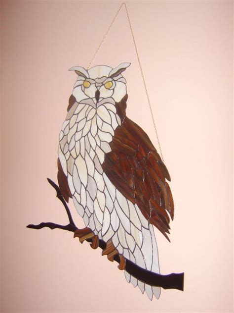 Large Owl Stained Glass Suncatcher Wall Hanging Window Panel Owl Wall