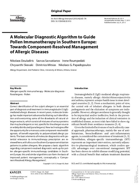 Pdf A Molecular Diagnostic Algorithm To Guide Pollen Immunotherapy In