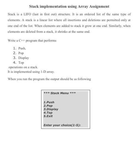Solved Stack Implementation Using Array Assignment Stack Is