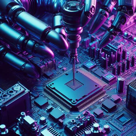 Robotic Arm Assembling Microchip Stock Image Image Of Electronics