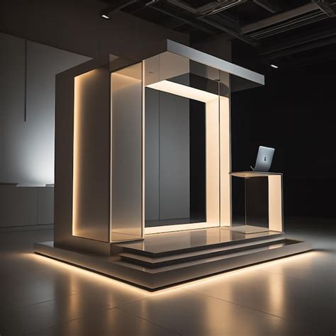 Premium Ai Image A Room With A Computer On A Stand And A Laptop On