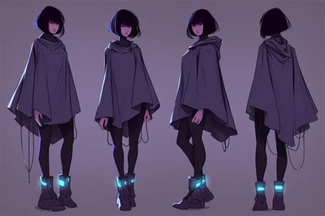 Beautiful Girl In A Black Coat A Set Of Illustrations Premium Ai