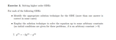 Solved Exercise Solving Higher Order Odes For Each Of The Chegg