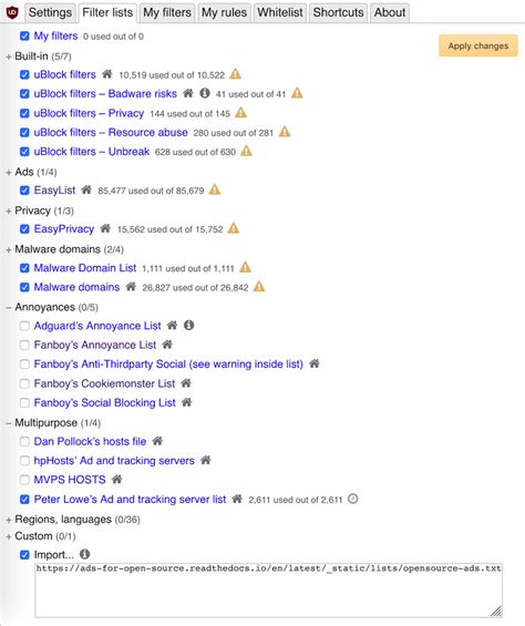 Installing Adblock Filter Lists Ads For Open Source Documentation