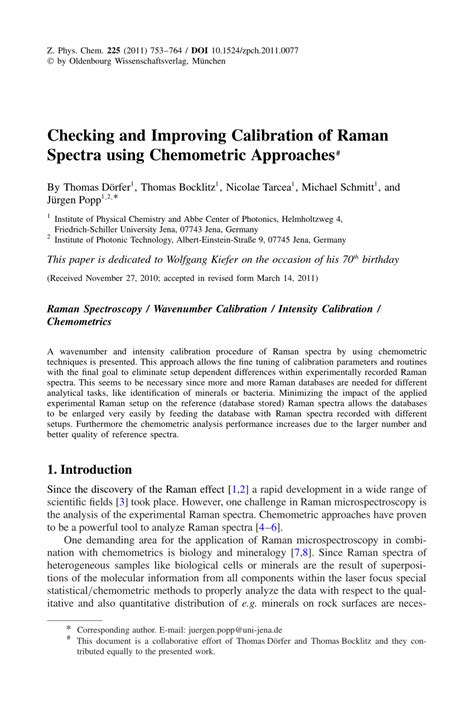 Pdf Checking And Improving Calibration Of Raman Spectra Using Chemometric Approaches