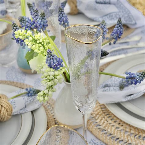 Pair Of Gold Rimmed Hammered Champagne Flutes By Dress For Dinner
