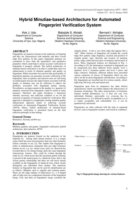 Pdf Hybrid Minutiae Based Architecture For Automated Fingerprint Verification System