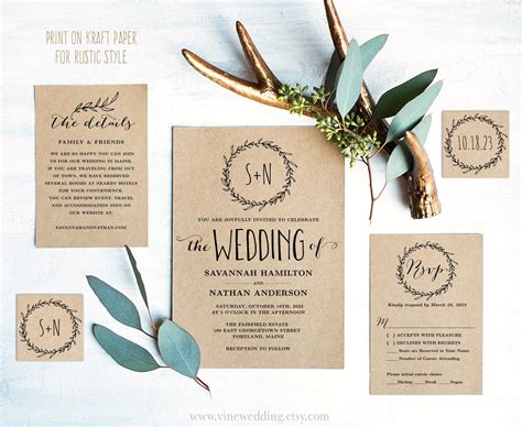Rustic Wedding Invitation Classic Wreath Wedding Invitation Etsy