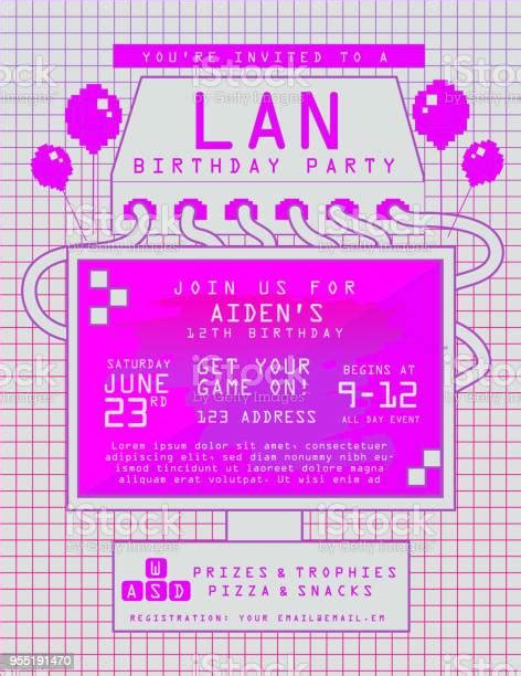 Lan Birthday Party Invitation Design Template Stock Illustration