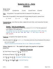 GeometryChapter Notes Similarity Pdf Geometry Unit Notes Similarity Review Terms