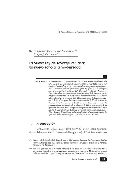Cantuarias Fernando Caivano Roque Nueva Ley De Arbitraje Un Salto A