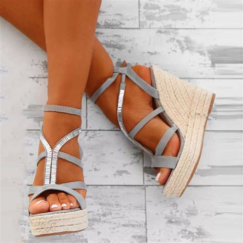 Ericdress Rhinestone Woven Platform Strappy Wedge Heel Espadrille Sandals