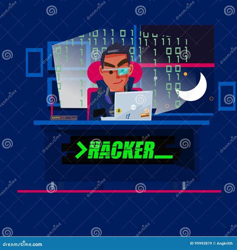 A Talented Hacker Character Design In Darkness Room With Compute Stock Vector Illustration Of