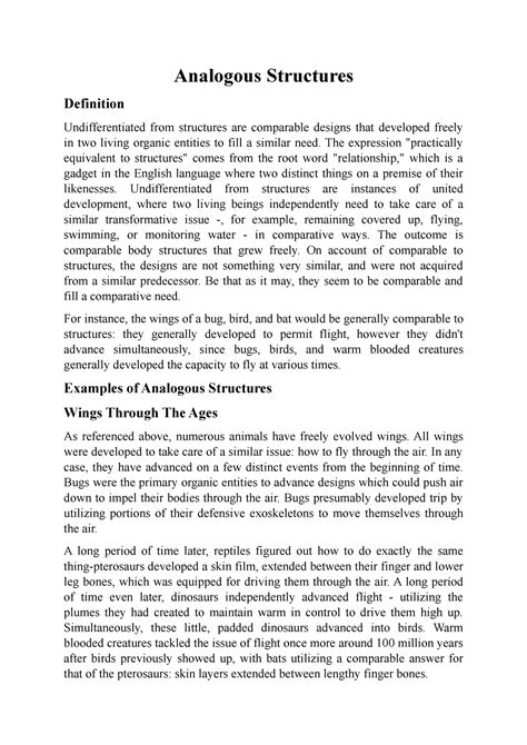 Analogous Structures Analogous Structures Definition Undifferentiated