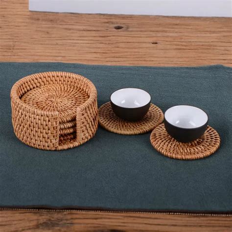 Rattan Teapot Mat Coaster Set A Pot Of Tea Cup Pad Accessories 6 Coffee