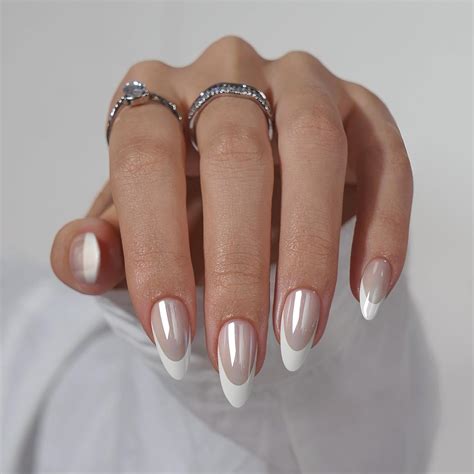 Btartbox Press On Nails Almond White French Tip Soft Gel