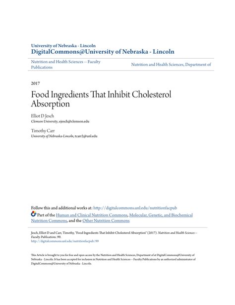 Pdf Food Ingredients That Inhibit Cholesterol Absorption