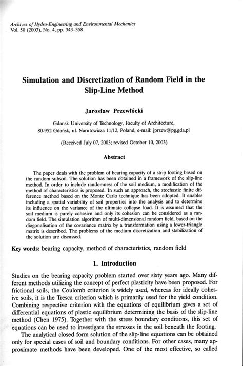 Pdf Simulation And Discretization Of Random Field In The Slip Line Method