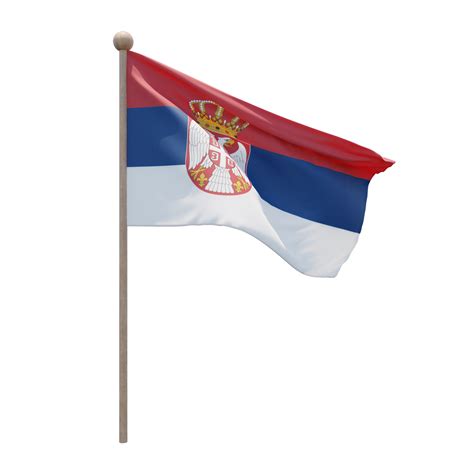 Serbia 3d Illustration Flag On Pole Wood Flagpole 11234331 Png