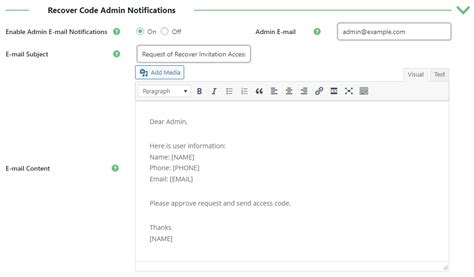 WordPress Invitation Code Settings Notifications CreativeMinds