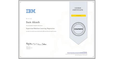 Completion Certificate For Supervised Machine Learning Regression