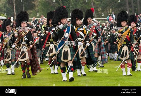 Scottish Massed Pipe Bands Playing At The Braemar Gathering Stock