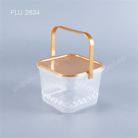 ถังสี่เหลี่ยมใส่อาหาร Pp ใส 750 Ml ฝาสีทอง Pp หูหิ้ว Unipakcentershop