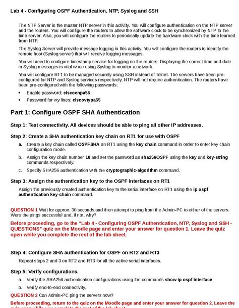Solved Lab Configuring Ospf Authentication Ntp Syslog And Ssh The Course Hero
