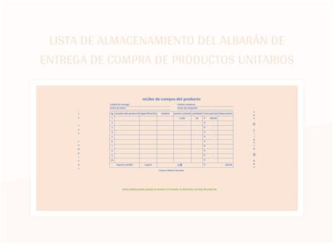 Plantilla de Excel Lista De Almacenamiento Del Albarán De Entrega De