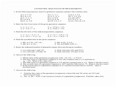 Geometric Sequence Practice Worksheet Chessmuseum Template Library