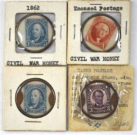 Group Of 4 Vintage Encased Stamp Advertising Tokens Albert Ault