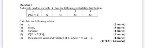 Solved Question A Discrete Random Variable X Has The Chegg