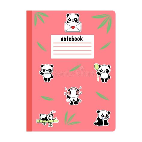 A School Notebook With A Friendly Cute Panda Vector Illustration Stock