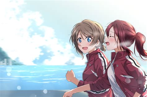 Safebooru 2girls D Absurdres Bangs Blue Eyes Blush Brown Hair Closed