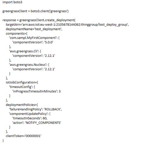 Python Cannot Deploy Aws Greengrass V2 Components With Boto3 Stack