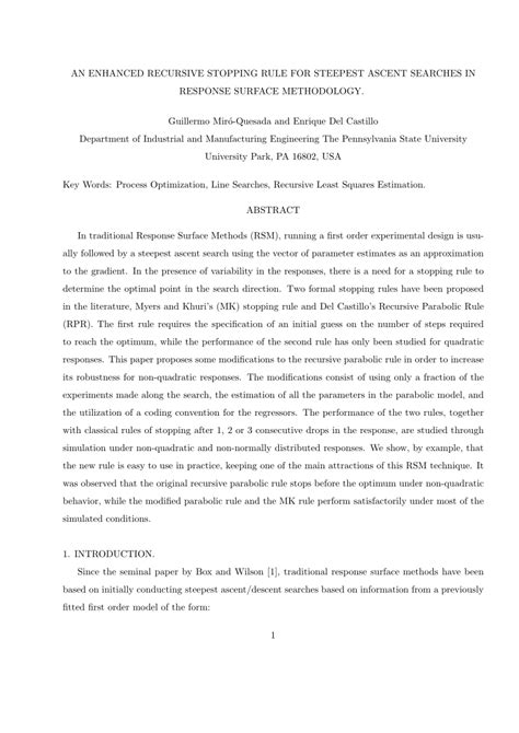 Pdf Stopping Rules For Steepest Ascent In Experimental Optimization
