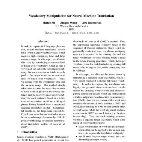 Vocabulary Manipulation For Neural Machine Translation Acl Anthology