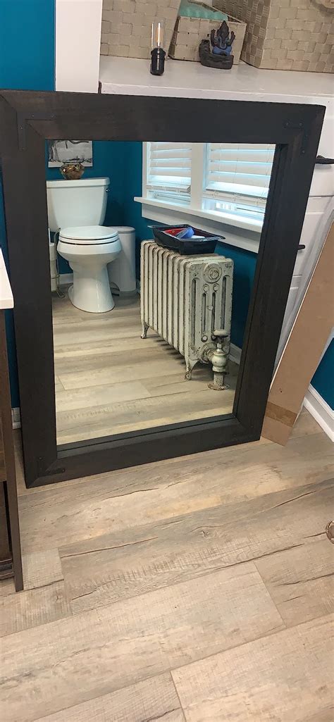 Mo Finance YOSHOOT Rustic Wooden Framed Wall Mirror Natural Wood Bathroom Vanity Mirror