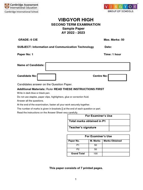 Caie Gr6 Ict P1 Qp 2023 24 Pdf