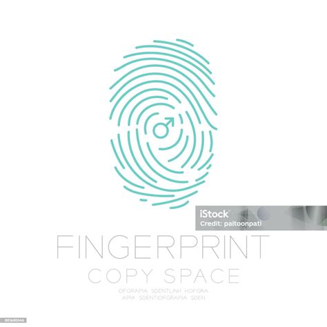 남성 성별 기호 개념 아이디어 일러스트 흰색 배경 그리고 지문 텍스트 복사 공간에 고립 된 지문 스캔 설정 감지기에 대한 스톡 벡터 아트 및 기타 이미지 Istock