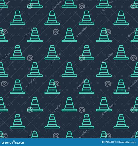 Green Line Traffic Cone Icon Isolated Seamless Pattern On Blue Background Vector Stock Vector